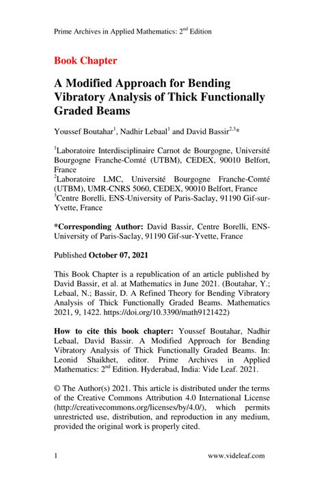 Pdf A Modified Approach For Bending Vibratory Analysis Of Thick Functionally Graded Beams