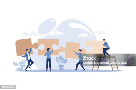 비즈니스 개념 퍼즐 요소를 연결하는 사람들 팀워크 협력 파트너십 벡터의 상징 평면 디자인 현대 일러스트 레이 션 개념에 대한 스톡 벡터 아트 및 기타 이미지 Istock