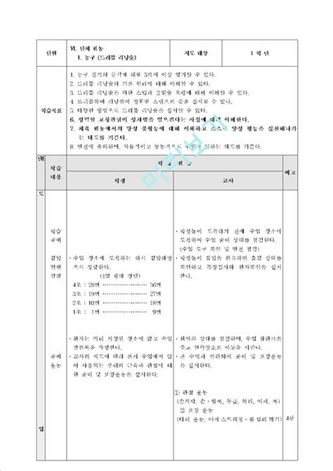 학습지도안 체육농구사범교육레포트