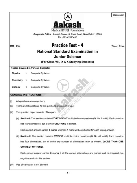 Nsejs Practice Test 4 Class Viii Ix And Xclassroomb Pdf