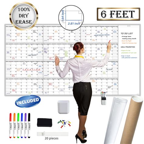 Jjpro Reusable Dry Erase 12 Month Task Organizer Wall Calendar 38 X