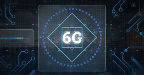 Animation Of 6g Text Scope And Data Processing With Circuit Board Over Black Background Stock