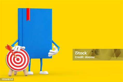 중앙에 다트와 양궁 대상과 블루 북 캐릭터 마스코트 3d 렌더링 0명에 대한 스톡 사진 및 기타 이미지 0명 겨냥 과학 Istock