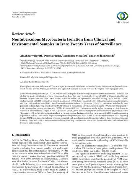 Pdf Review Article Nontuberculous Mycobacteria Isolation From Clinical And Environmental