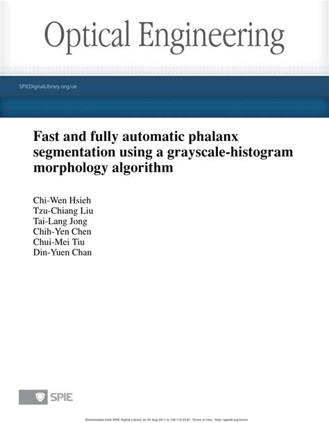 Pdf Fast And Fully Automatic Phalanx Segmentation Using A Grayscale Histogram Morphology Algorithm