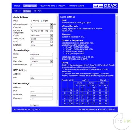 Deva Broadcast DB TX Audio Over IP Encoder ProFM Broadcast