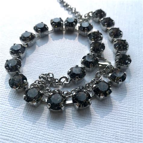 Black Swarovski Crystal Bracelet Etsy