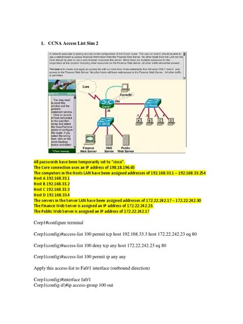 Ccna Access List Sim 2 Pdf Router Computing Internet Protocols
