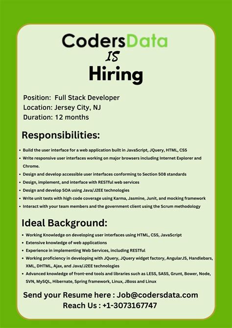 Position Full Stack Developer Location Jersey City Nj Duration 12