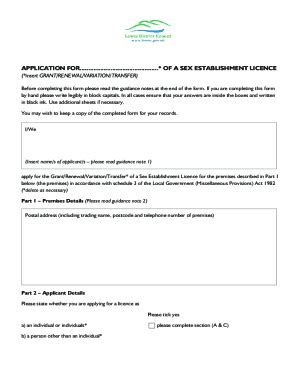 Fillable Online Sexual Enterainment Venue Licence Application Form Part 1 Pdf Fax Email Print