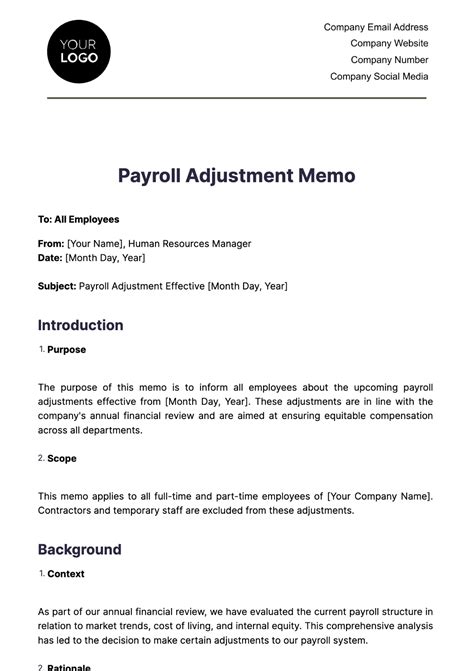 Free Payroll Adjustment Memo Hr Template To Edit Online