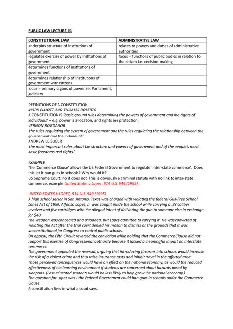 Public Law Lecture 1 Notes Public Law Lecture 1 Constitutional Law Underpins Structure Of