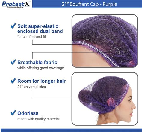 Protectx Disposable Hair Nets 100 Pack 21 Purple Bouffant Caps