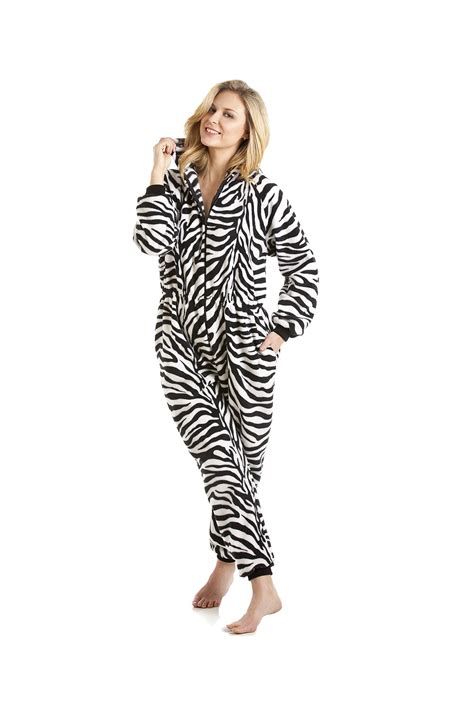 Black And White Zebra Print Hooded All In One Pyjama Onesie