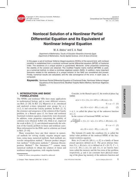 PDF Nonlocal Solution Of A Nonlinear Partial Differential Equation And Its Equivalent Of