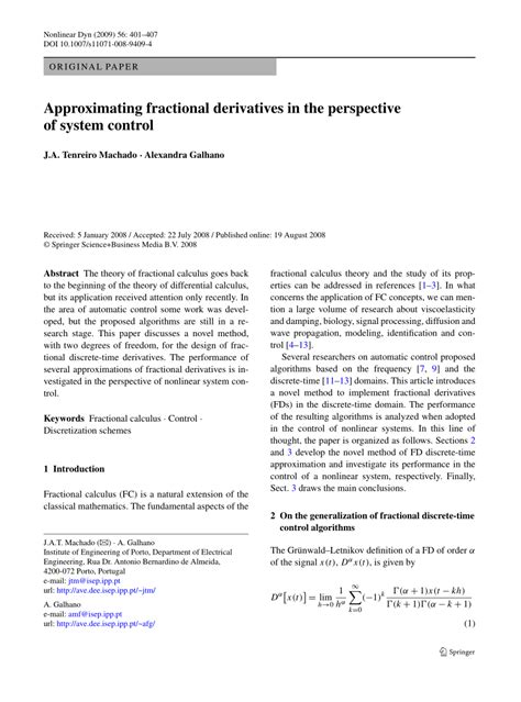 Pdf Approximating Fractional Derivatives In The Perspective Of System