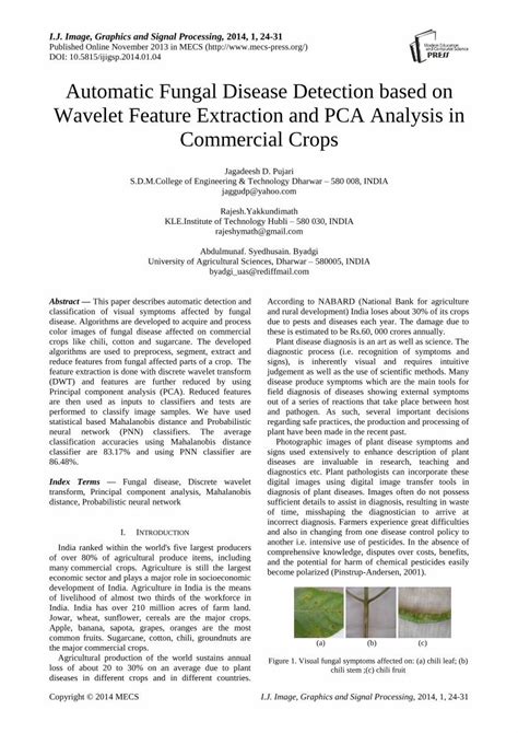 Pdf Automatic Fungal Disease Detection Based On Wavelet · Wavelet Feature Extraction And