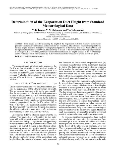 Pdf Determination Of The Evaporation Duct Height From Standard