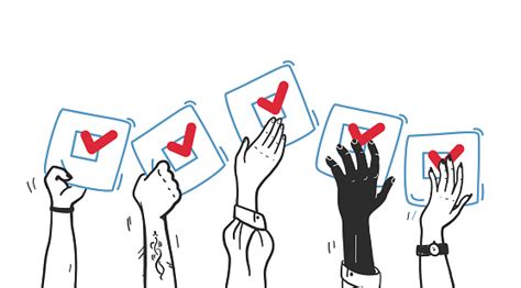 흰색 배경에 격리 된 투표 게시판과 손을 가진 벡터 투표 그림 투표에 대한 스톡 벡터 아트 및 기타 이미지 투표 해결책 선거 Istock