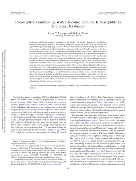Pdf Interoceptive Conditioning With A Nicotine Stimulus Is Susceptible To Reinforcer