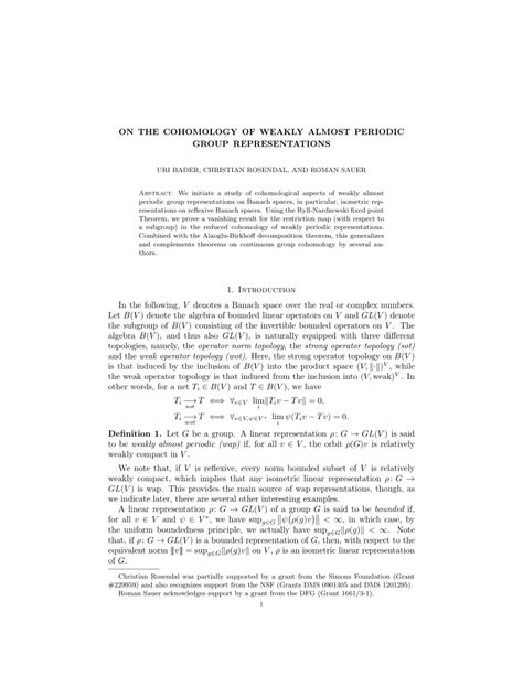 Pdf On The Cohomology Of Weakly Almost Periodic Group Representations
