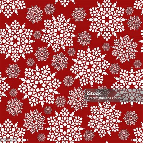 패션 프린트 패브릭 포장지 섬유 린넨을 위한 빨간색 배경에 흰색과 밝은 회색 눈송이가 있는 매끄러운 패턴 0명에 대한 스톡 벡터 아트 및 기타 이미지 Istock