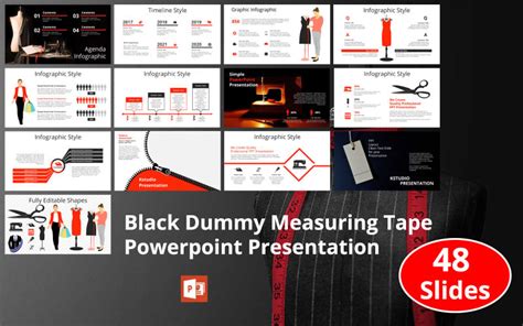 Black Dummy Measuring Tape Presentation Powerpoint Template