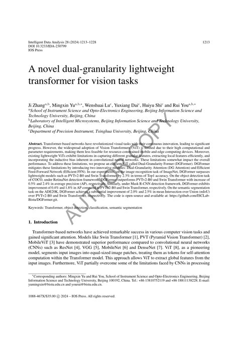 Pdf A Novel Dual Granularity Lightweight Transformer For Vision Taskspdf