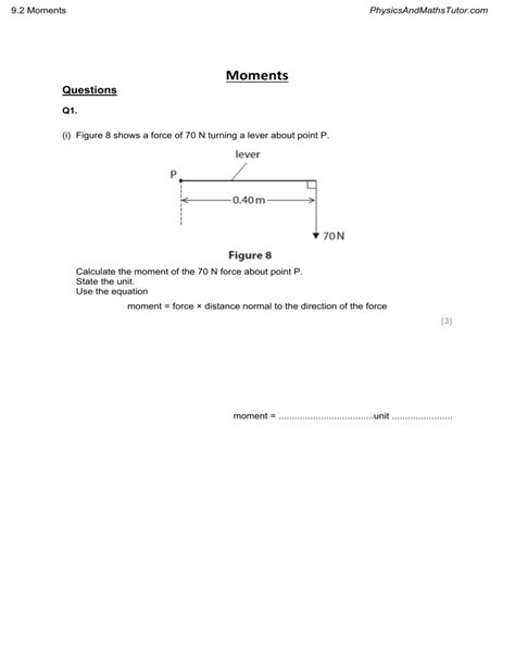 Moments Physics Exam Questions
