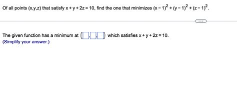 solved of all points x y z that satisfy x y 2z 10 find
