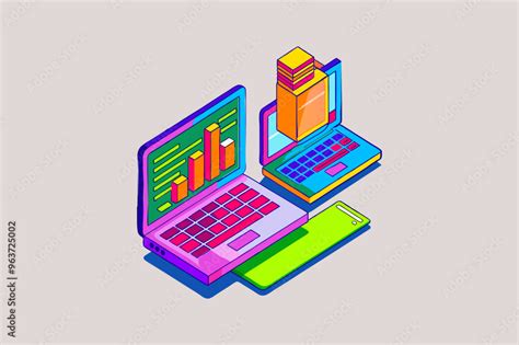 Isometric Illustration Of Dual Laptops With Coding Data Analytics And Ai Symbols In A Modern