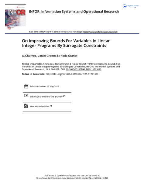 Pdf On Improving Bounds For Variables In Linear Integer Programs By Surrogate Constraints