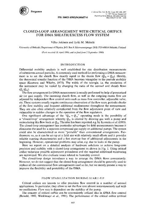 Pdf Closed Loop Arrangement With Critical Orifice For Dma Sheath