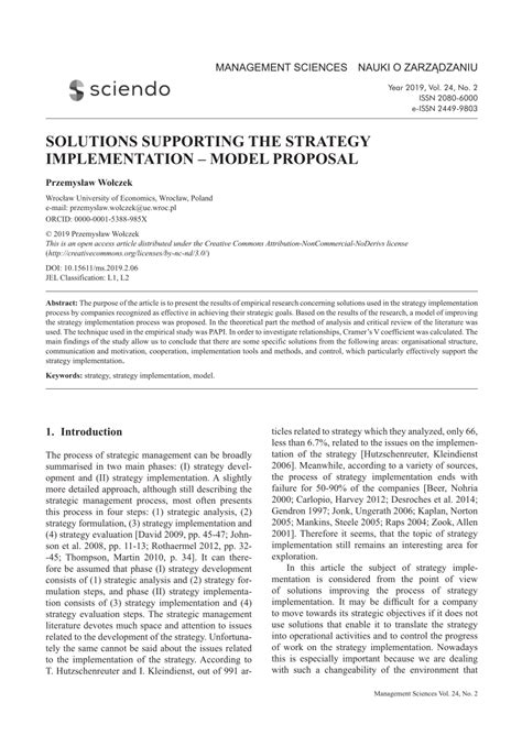 Pdf Solutions Supporting The Strategy Implementation Model Proposal
