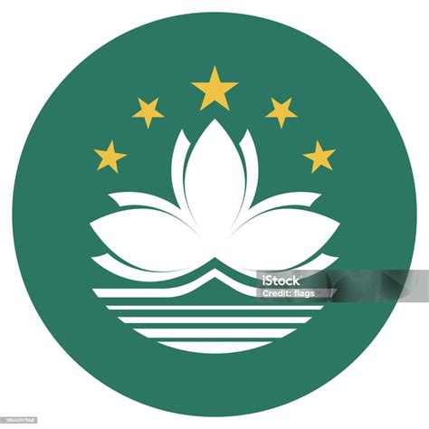 마카오의 국기 버튼 플래그 아이콘입니다 표준 색상 원 아이콘 플래그입니다 3d 일러스트레이션입니다 컴퓨터 일러스트레이션 디지털 일러스트레이션 벡터 일러스트 레이 션입니다 0