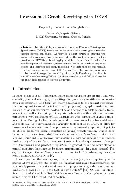 Pdf Programmed Graph Rewriting With Devs