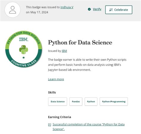 indhuja v on linkedin badge unlocked python and data science certified by ibm through…