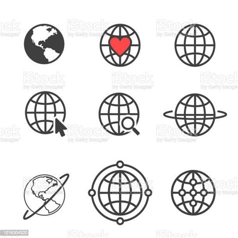 글로브의 집합 개요 아이콘 관련 웹 앱입니다 웹사이트 디자인 및 개발 응용 프로그램 개발에 대 한 선 벡터 아이콘 벡터 일러스트 레이 션 0명에 대한 스톡 벡터 아트 및