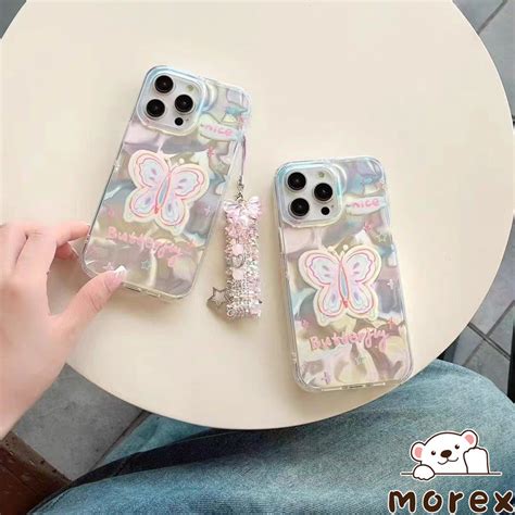 เคสลายผีเสื้อน่ารัก Infinix Smart 7 Tecno Spark Go 2023 Note 30 Pro 4g Pop 7 เคสใส่สร้อยข้อมือ