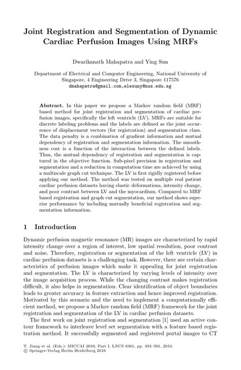 Pdf Joint Registration And Segmentation Of Dynamic Cardiac Perfusion Images Using Mrfs