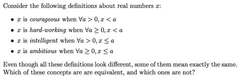 Solved Consider The Following Definitions About Real Numbers Chegg
