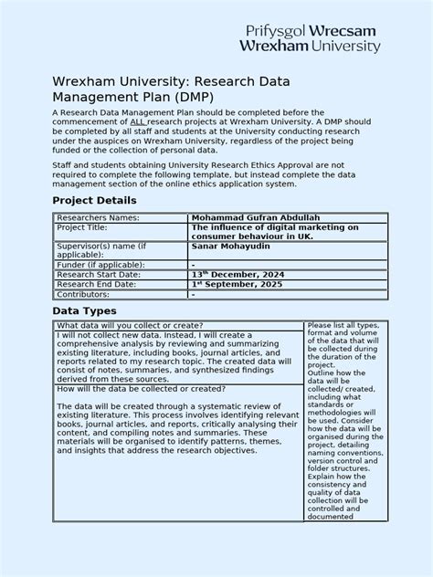 Research Data Management Plan Pdf Computer Data Storage Data