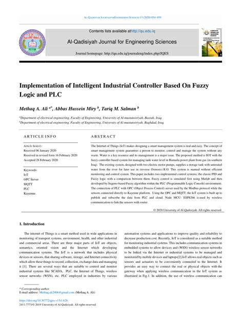 Pdf Intelligent Industrial Controller Based On Fuzzy Logic And Plc