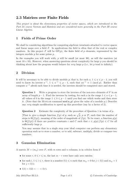 2 3 matrices over finite fields university of cambridge