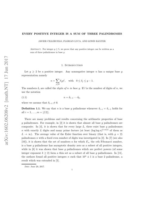Pdf Every Positive Integer Is A Sum Of Three Palindromes