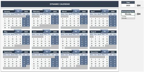 Dynamic Calendar Excel Template Calendar Template Blank Calendar Template Yearly