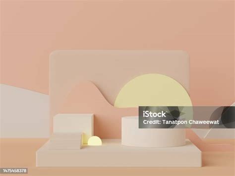 지구 색조 색상 테마가 있는 흰색 빈 연단의 최소 장면의 3d 렌더링 제품 프리젠 테이션 모형 및 화장품 광고를위한 디스플레이 스탠드 실린더 스테이지는 심플한 디자인의 장식