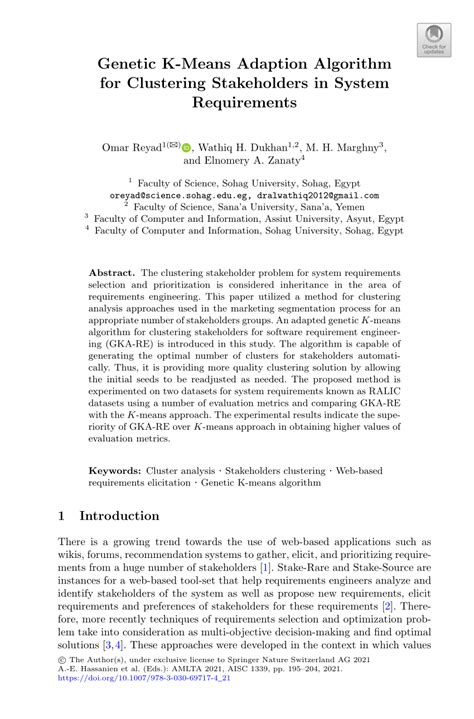 pdf genetic k means adaption algorithm for clustering stakeholders in