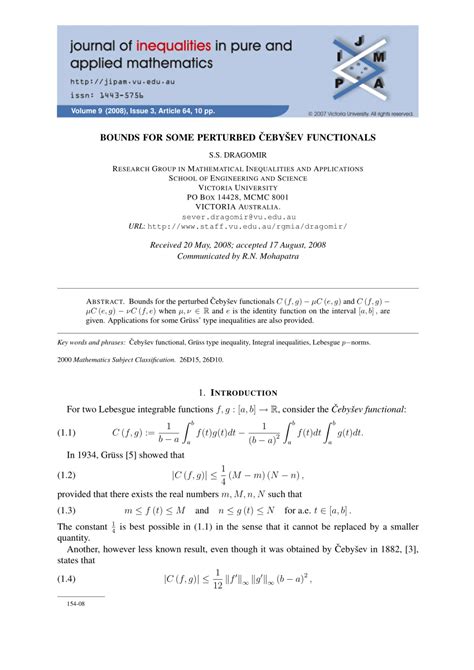 Pdf Bounds For Some Perturbed Čebyev Functionals