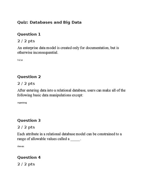 Quiz Databases And Big Data Quiz Databases And Big Data Question 1 2